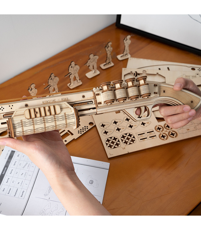 ROKR 3D Puzzle Terminator M870 Wooden Gun Justice Guard Building Toy ...