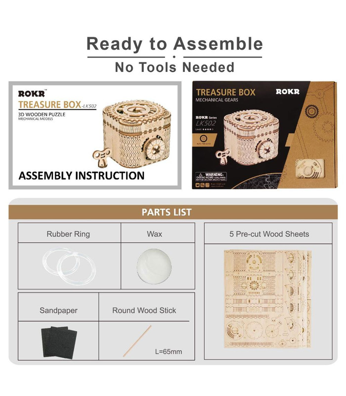 ROKR 3D Puzzle Treasure Box Wooden Building Toy Kit - BuildingToyStore.com
